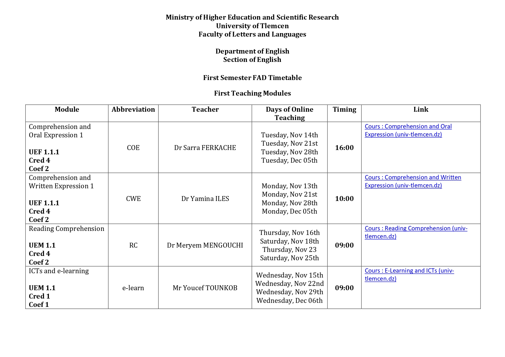 Elearn: Tous les cours